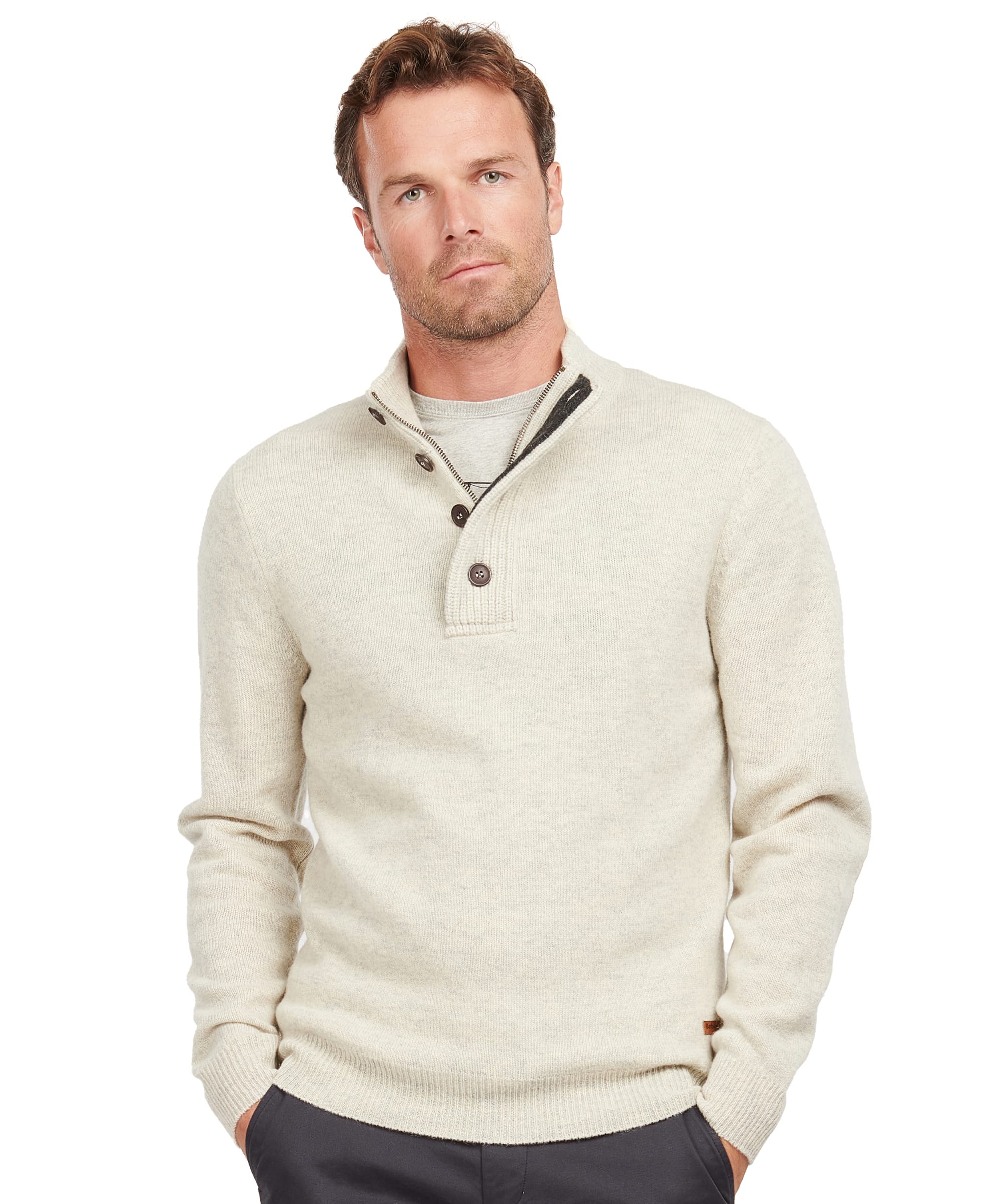 Men's Barbour Patch Half Button Lambswool Sweater