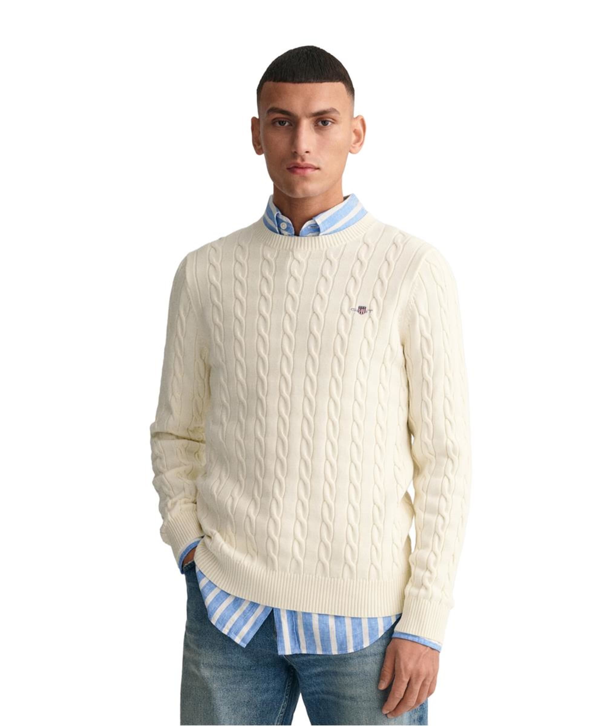 Men's GANT Cotton Cable Knit Crew Neck Sweater