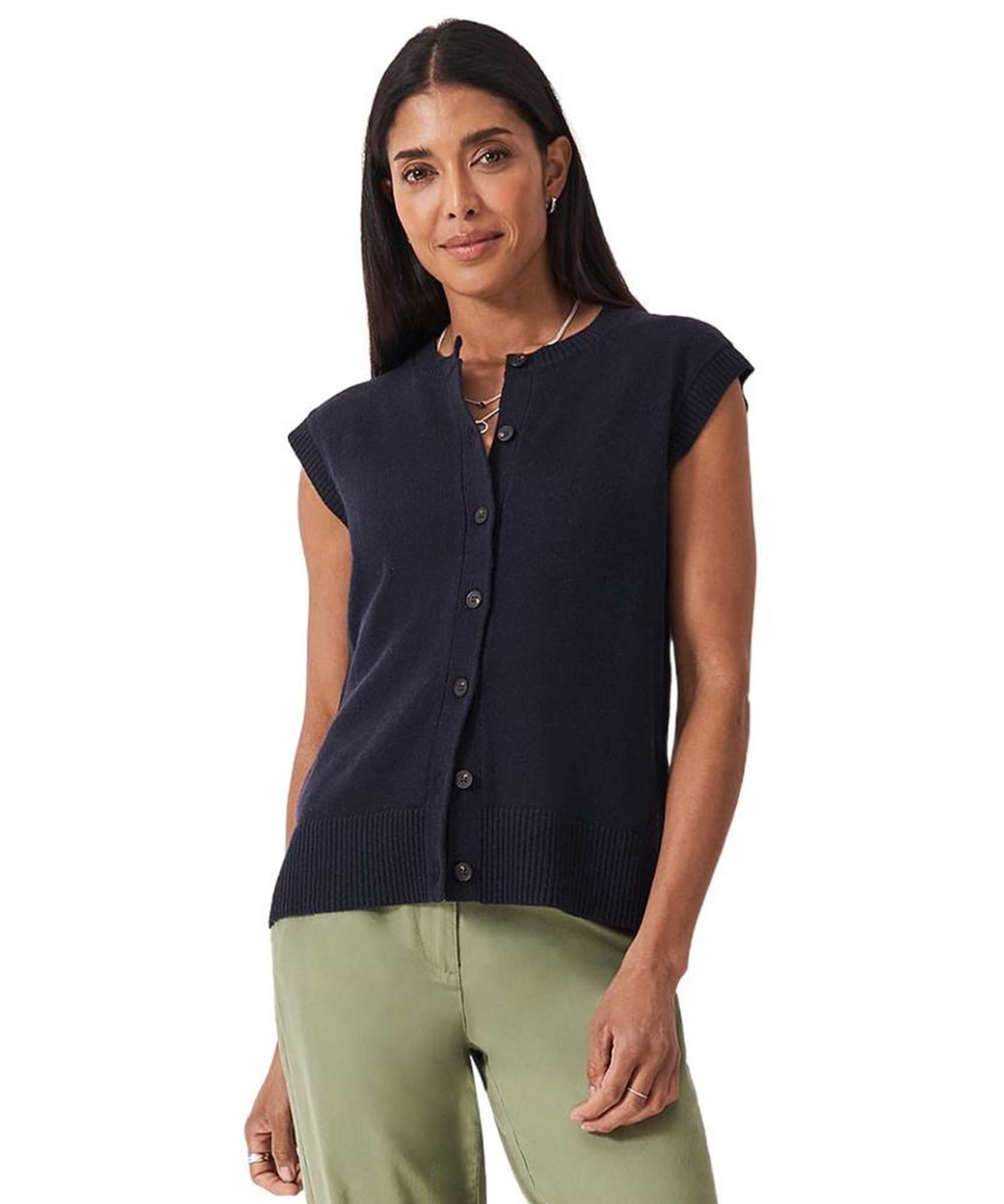 Women's Crew Clothing Harmony Button Through Crew Neck Knit Vest