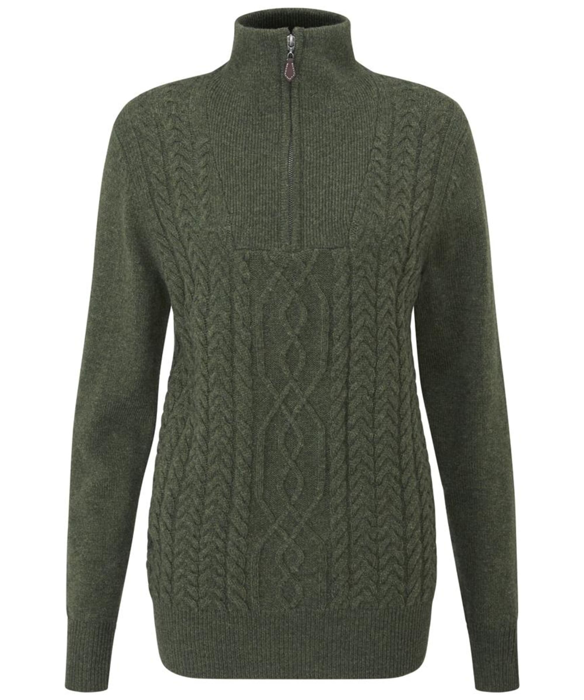 Women’s Alan Paine Cora Cable Front ¼ Zip Mock Neck Sweater